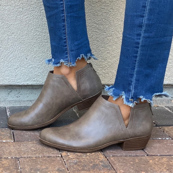 Boutique | Shoes | Distressed Taupe V Cut Out Sides Ankle Booties ...